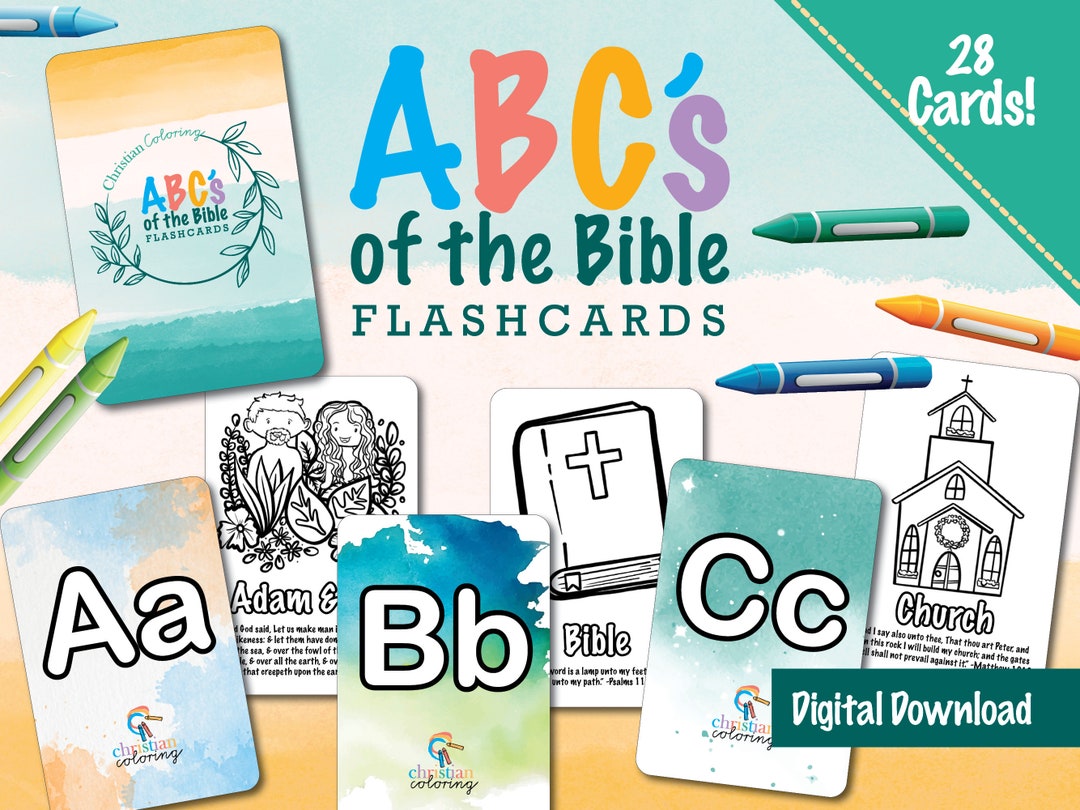 Abc's of the Bible Flashcards 28-cards: 4x6 Coloring Flashcards for ...