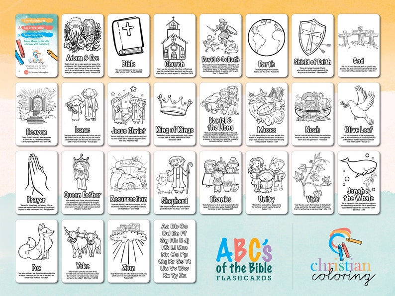 Abc's of the Bible Coloring Flashcards | KJV Bible Verses for Little ...