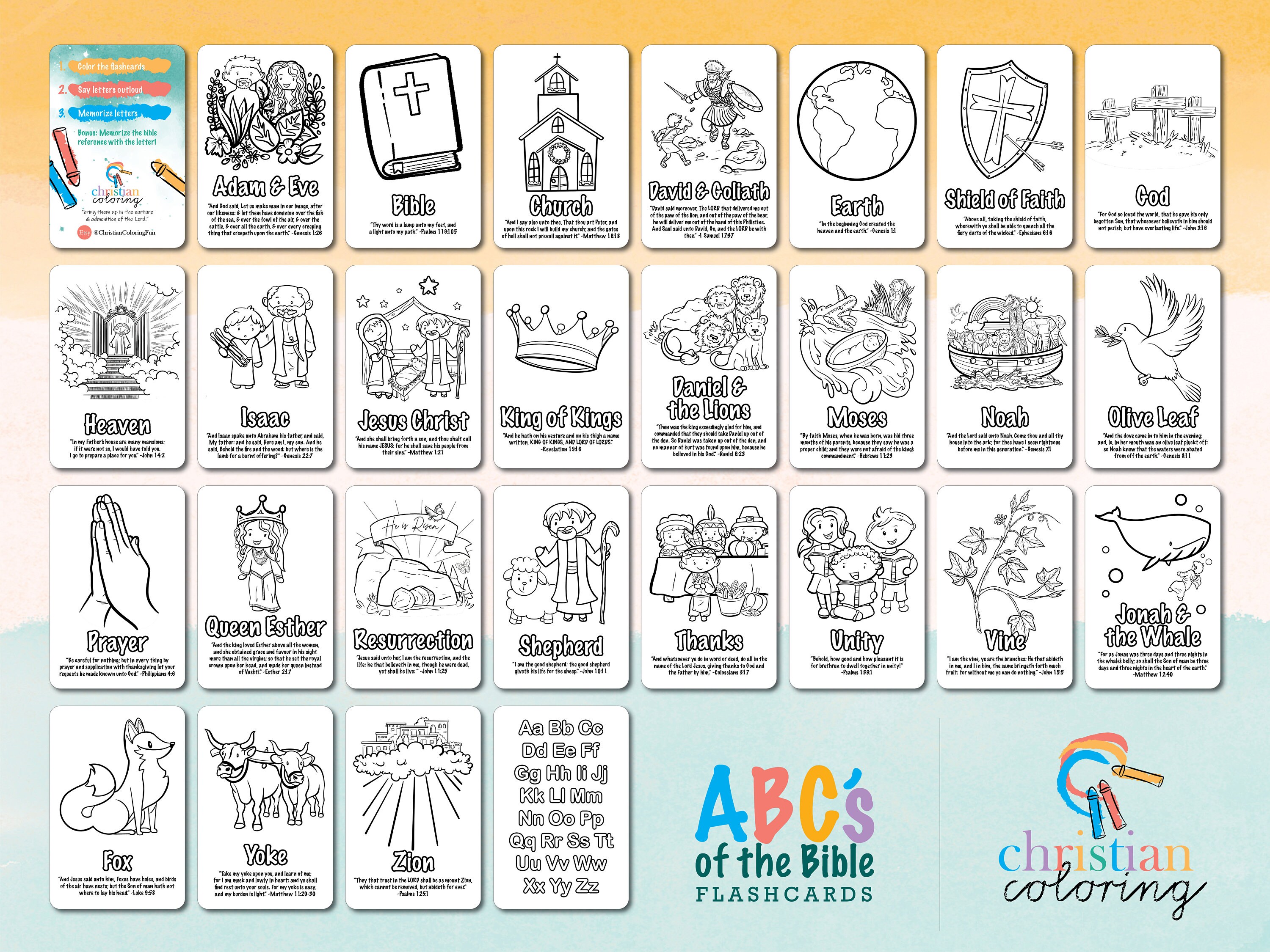 Abc's of the Bible Coloring Flashcards KJV Bible Verses for Little Ones ...