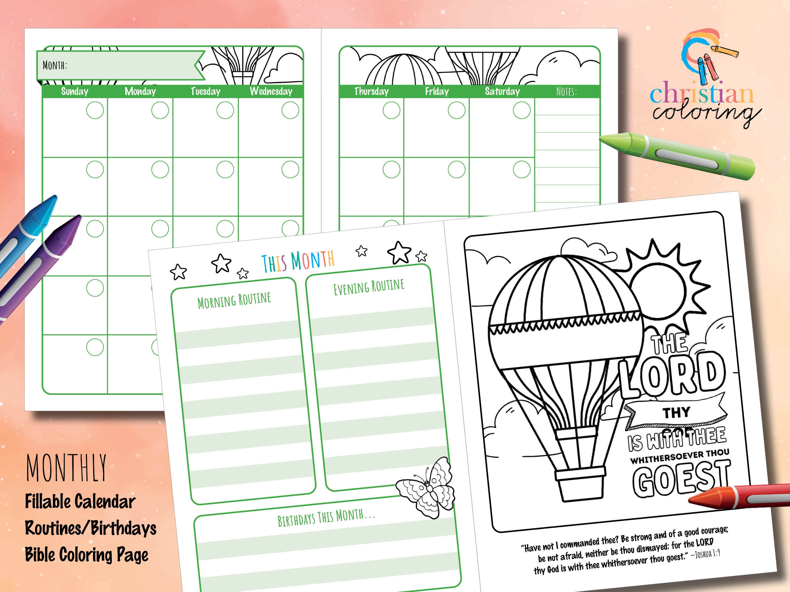 Kids Christian Coloring Planner | Fillable Undated Digital Download 8 ...
