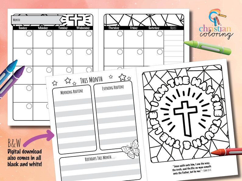 Kids Christian Coloring Planner | Fillable Undated Digital Download 8 ...