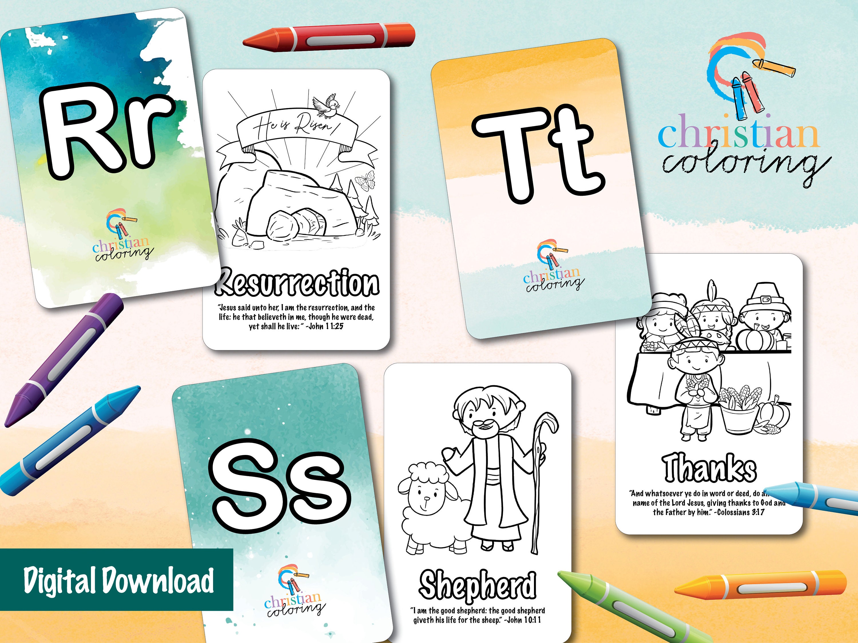 Abc's of the Bible Flashcards | 28-cards: 4"x6" Coloring Flashcards for ...
