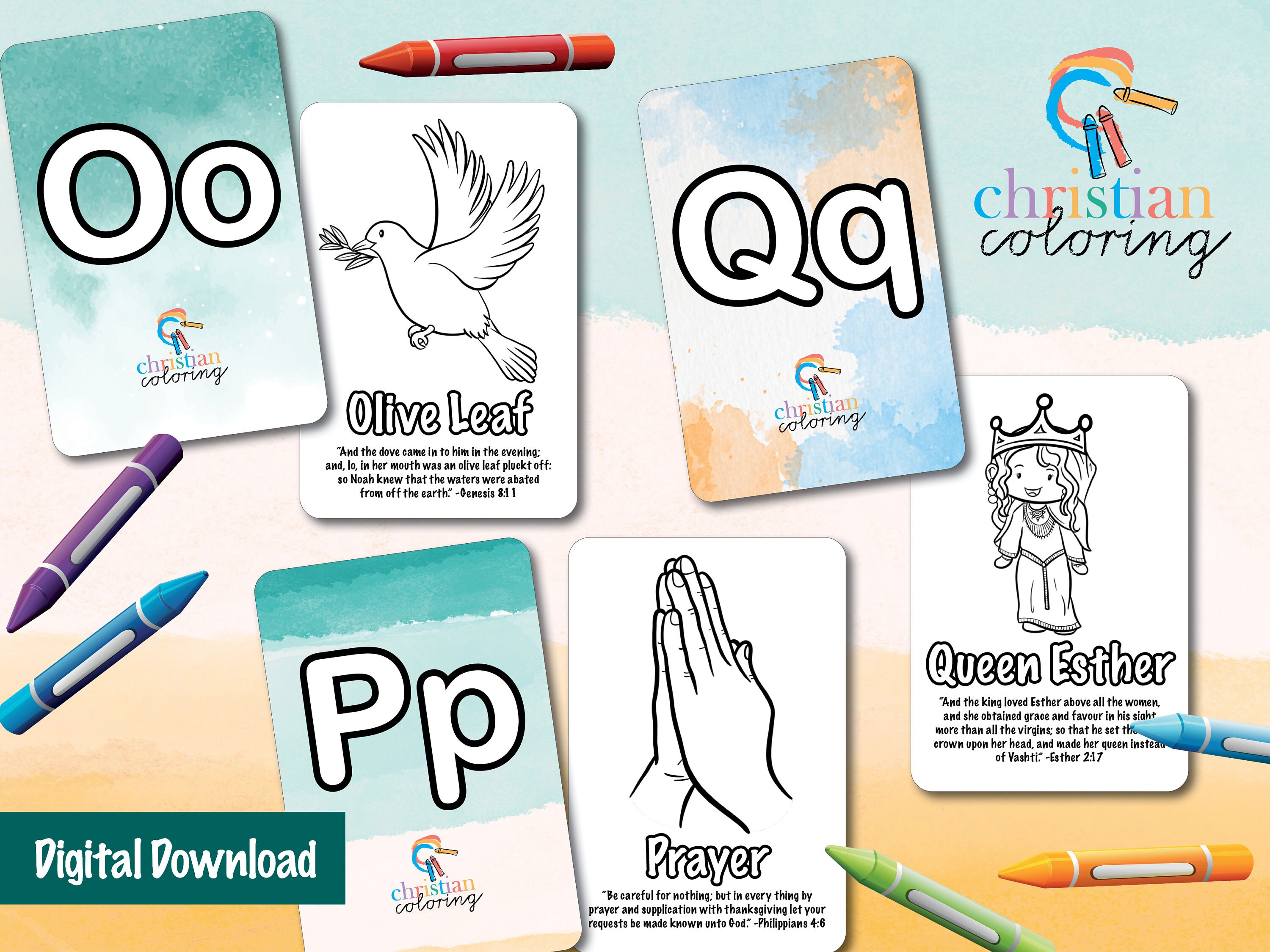 Abc's of the Bible Flashcards 28-cards: 4x6 Coloring Flashcards for ...
