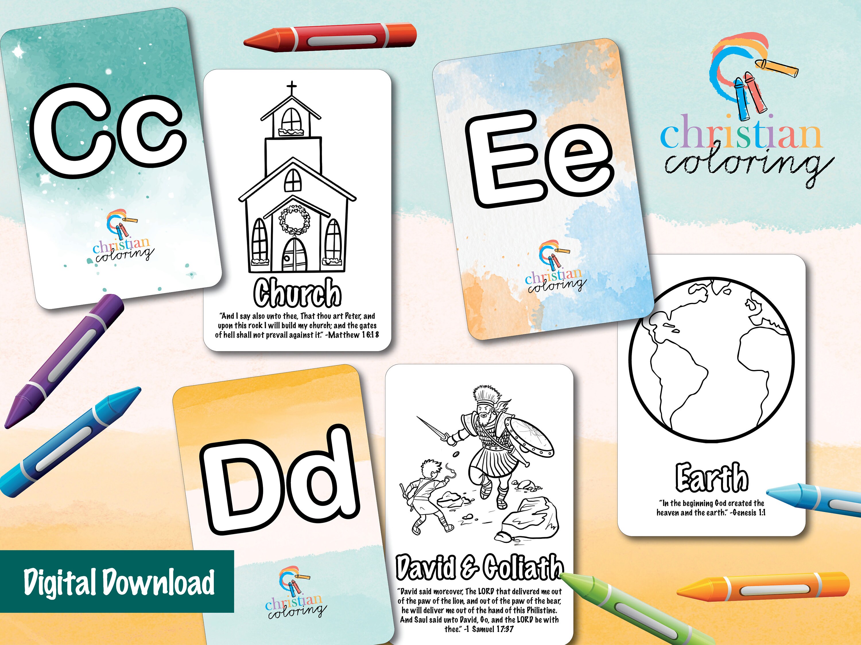 Abc's of the Bible Flashcards | 28-cards: 4"x6" Coloring Flashcards for ...