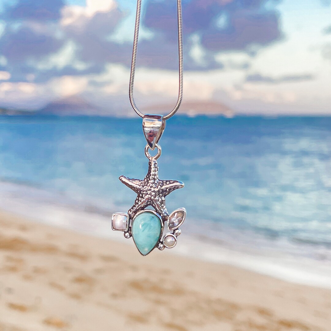 Starfish Larimar Pendant, Sterling Silver, Natural Crystal, Larimar ...