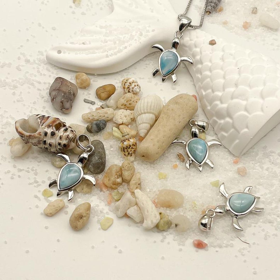 Sterling Silver Blue Lagoon Larimar Turtle Pendant, Larimar Necklace ...