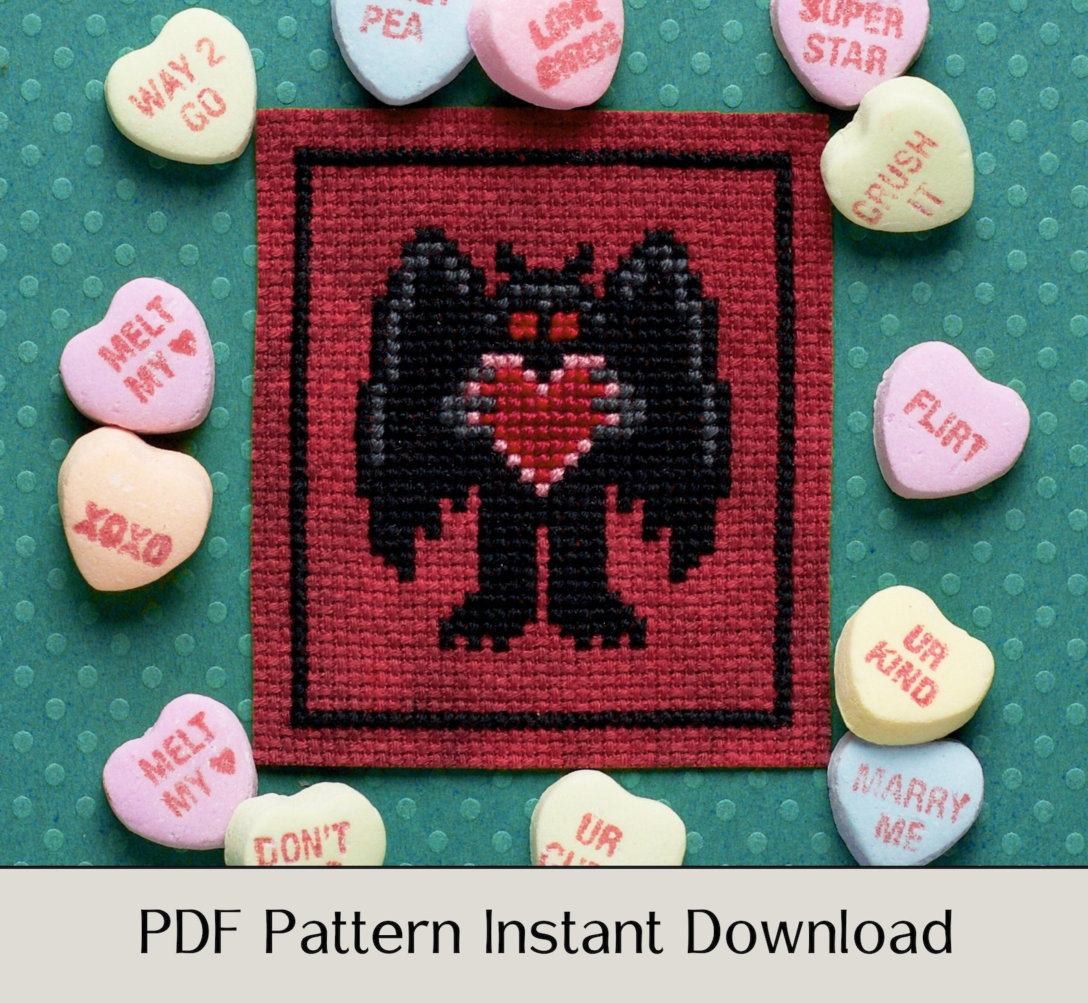 Cross Stitch Pattern Mothman Valentine PDF Instant - Etsy