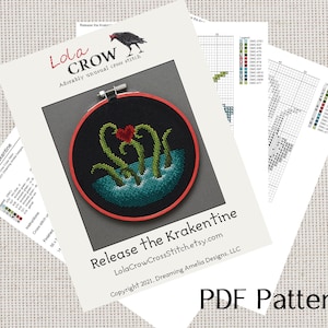 Kraken Valentine Cross Stitch Pattern - Heart and Kraken - PDF Instant ...
