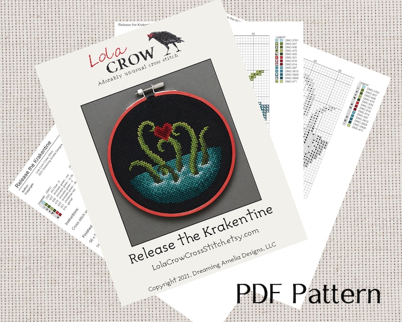 Kraken Valentine Cross Stitch Pattern Heart and Kraken PDF - Etsy