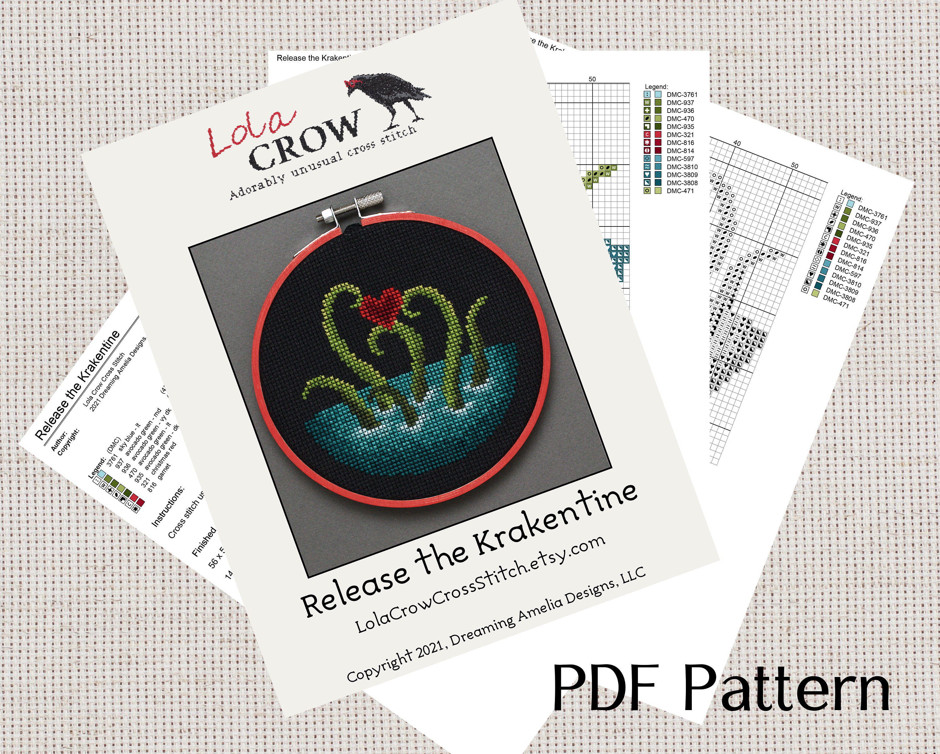 Kraken Valentine Cross Stitch Pattern Heart and Kraken PDF | Etsy