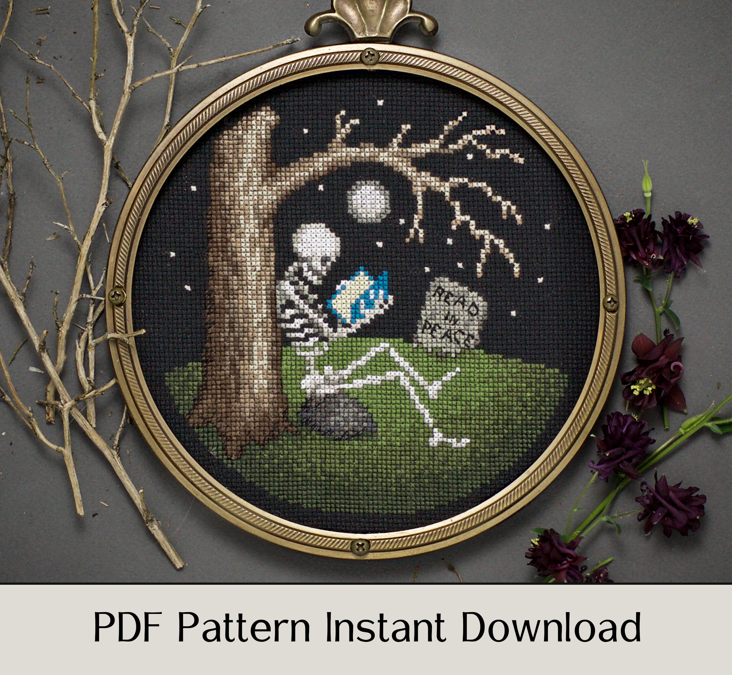 Cross Stitch Pattern Skeleton With Book PDF Instant - Etsy