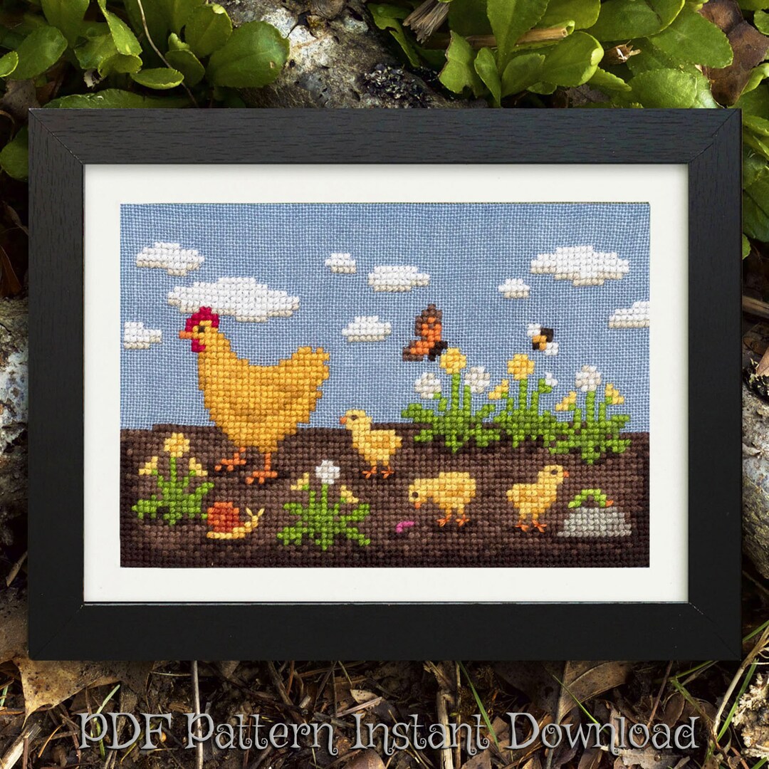 Chicken Cross Stitch Pattern - Hen and Chicks - PDF Instant Download - Etsy