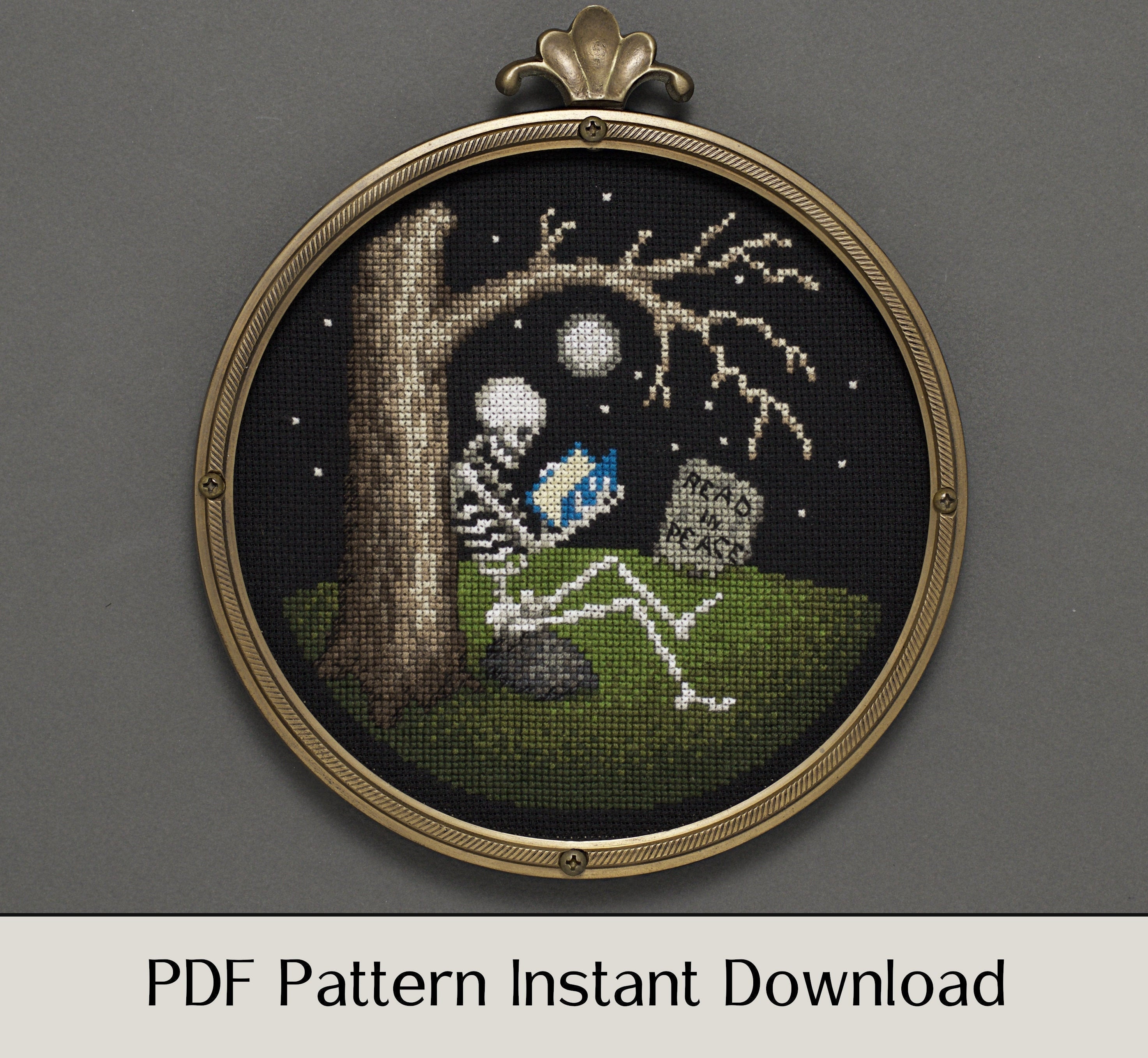 Cross Stitch Pattern Skeleton With Book PDF Instant - Etsy