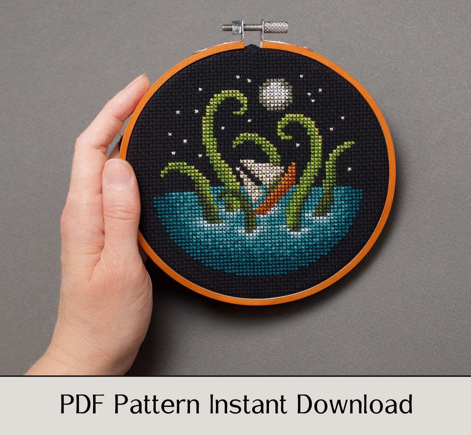 Cross Stitch Pattern Kraken Moon and Boat PDF Instant - Etsy