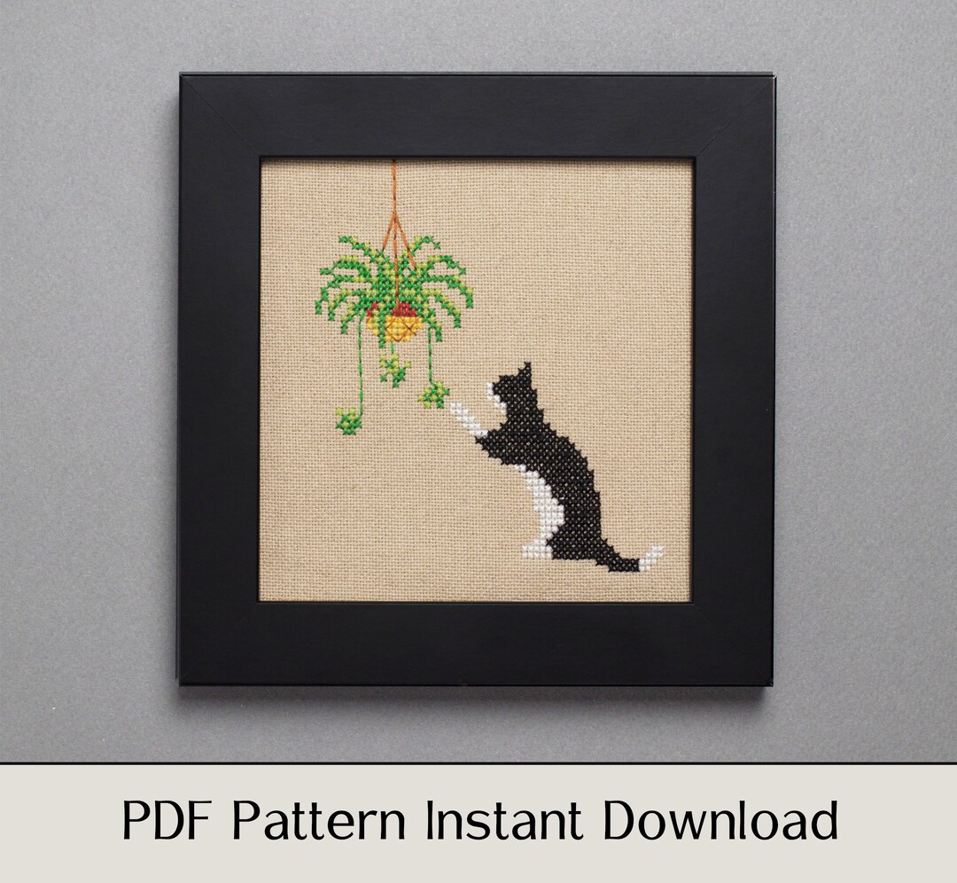 Cross Stitch Pattern - Cat and Plant - PDF Instant Download - Etsy