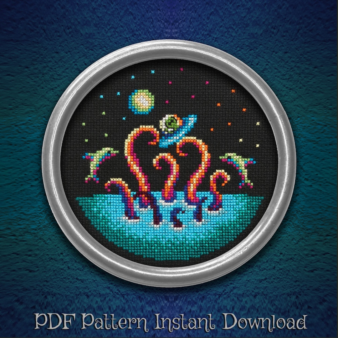 Cross Stitch Pattern - Neon Kraken Retro 90s - PDF Instant Download - Etsy