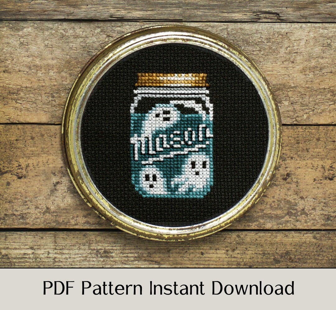 Ghost Cross Stitch Pattern - Ghosts in Mason Jar - PDF Instant Download ...