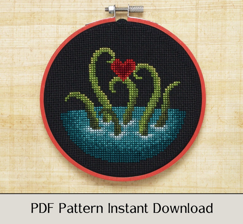 Kraken Valentine Cross Stitch Pattern Heart and Kraken PDF | Etsy