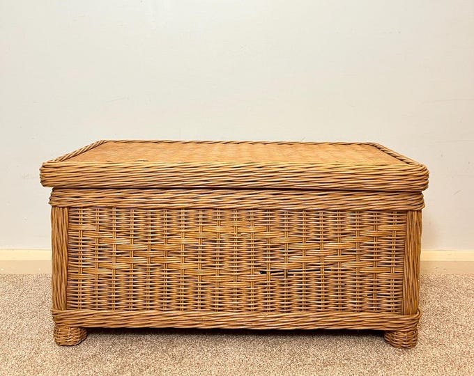 Vintage Wicker Blanket Box, Bamboo Storage Chest, Mid Century Rattan ...