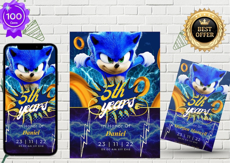 Sonic the Hedgehog Birthday Invitation | Kids Online Invitation Card ...