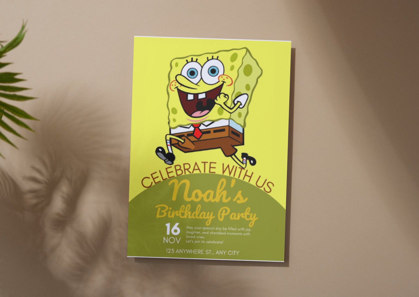 Pool Party Birthday Invitation: Blue Spongebob Beach-themed Tropical ...