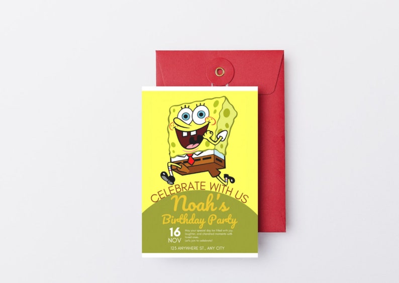Pool Party Birthday Invitation: Blue Spongebob Beach-themed Tropical ...