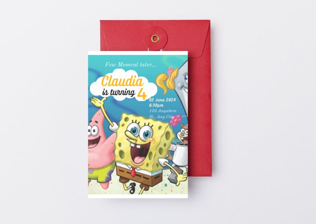 Pool Party Birthday Invitation: Blue Spongebob Beach-themed Tropical ...