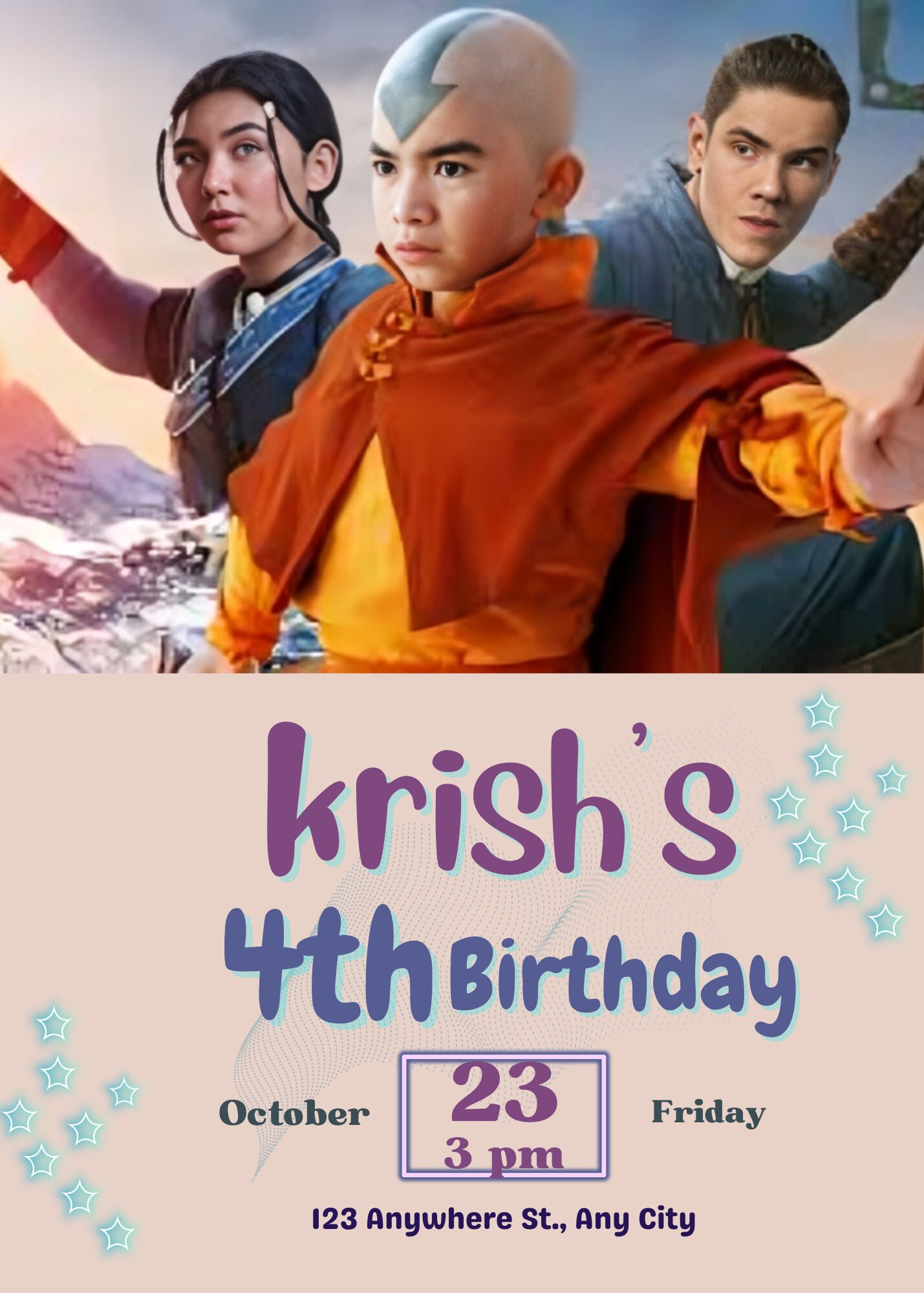 Kids Birthday Invitation, Avatar:the Last Airbender Invitation Template ...