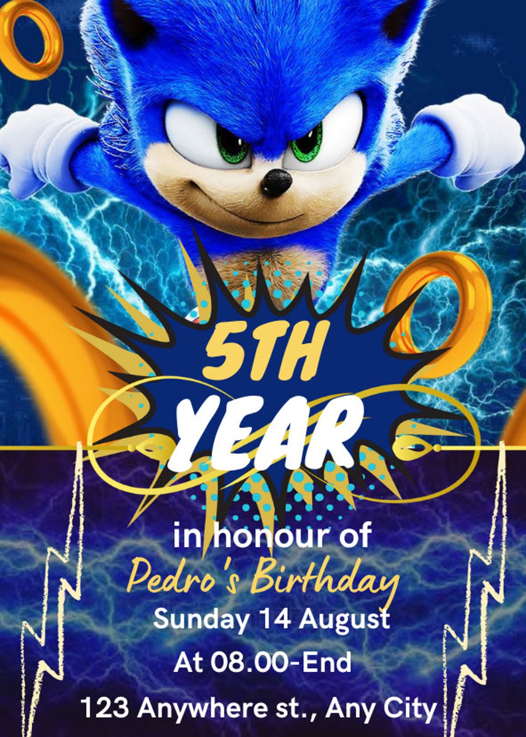 Sonic the Hedgehog Birthday Invitation | Kids Online Invitation Card ...