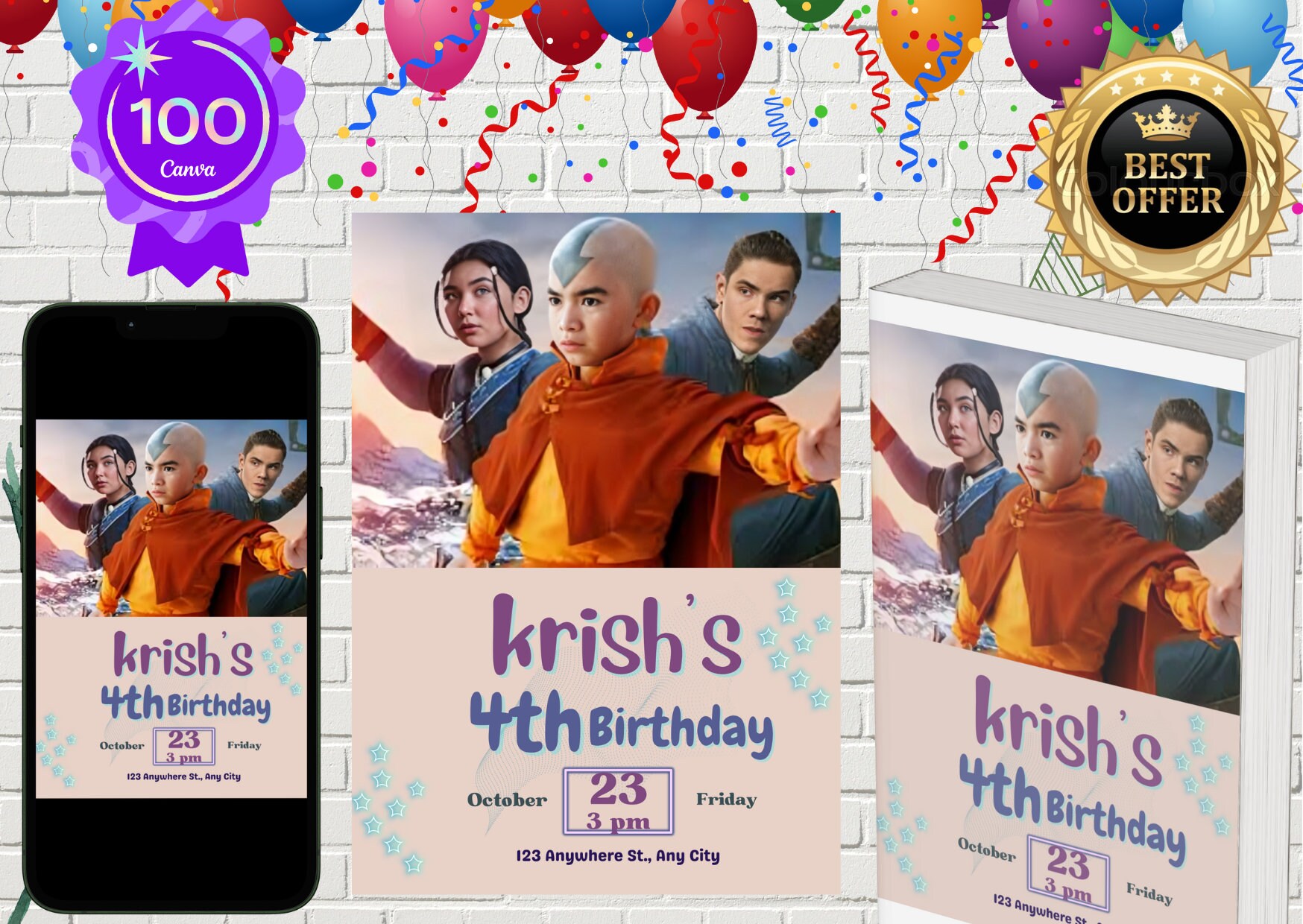 Kids Birthday Invitation, Avatar:the Last Airbender Invitation Template ...