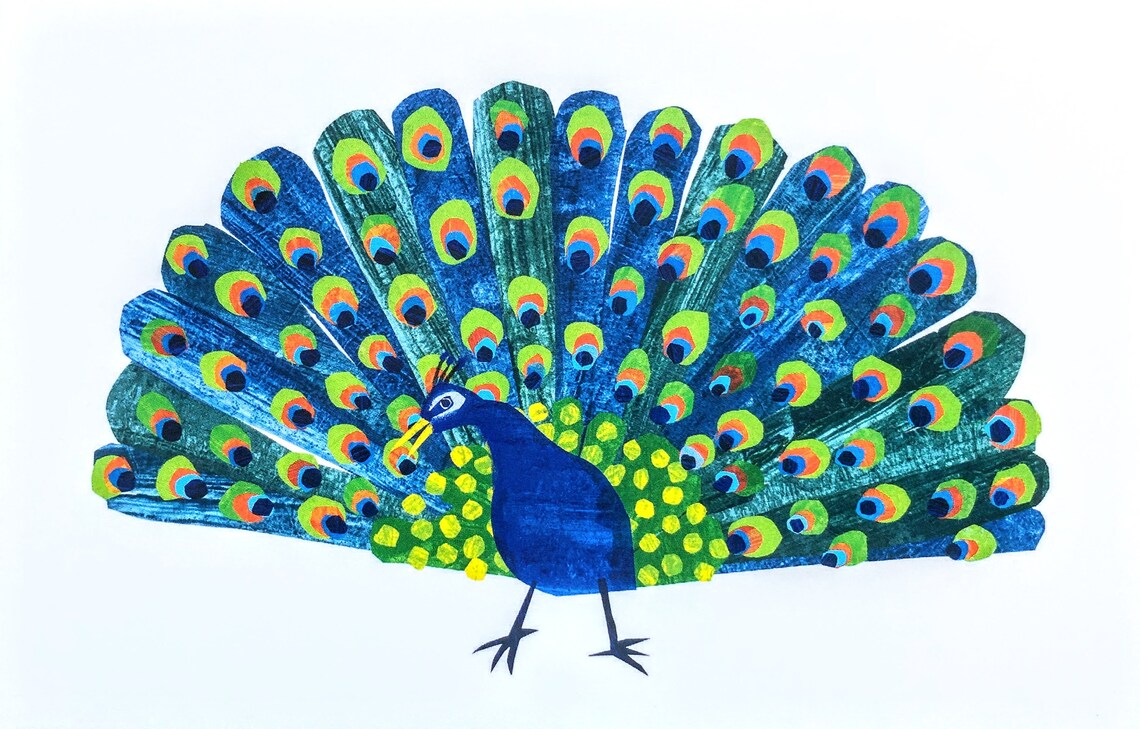 Peacock Postcard Eric Carle Collage Art For Framing | Etsy