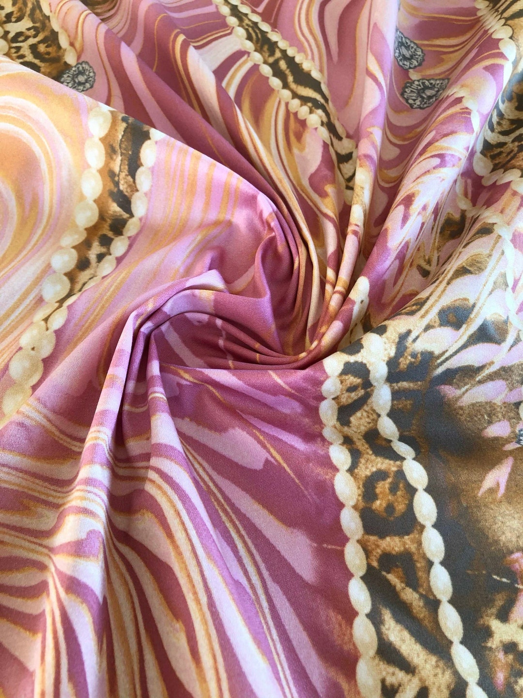 1.5 M Cotton Satin Pink Batik Pattern Leopard Print Elastic Cotton ...