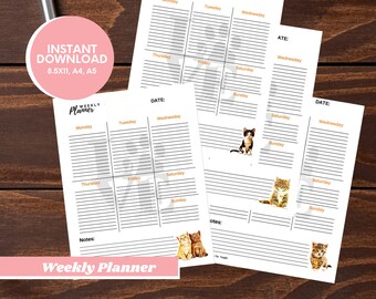 Monthly Planner PDF Pear Cat Kawaii Undated Monthly Calendar - Etsy