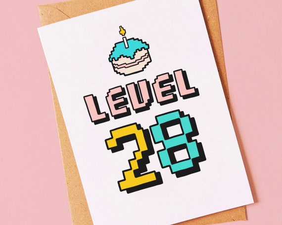28 years old Funny nerdy 28th gamer birthday card for your | Etsy