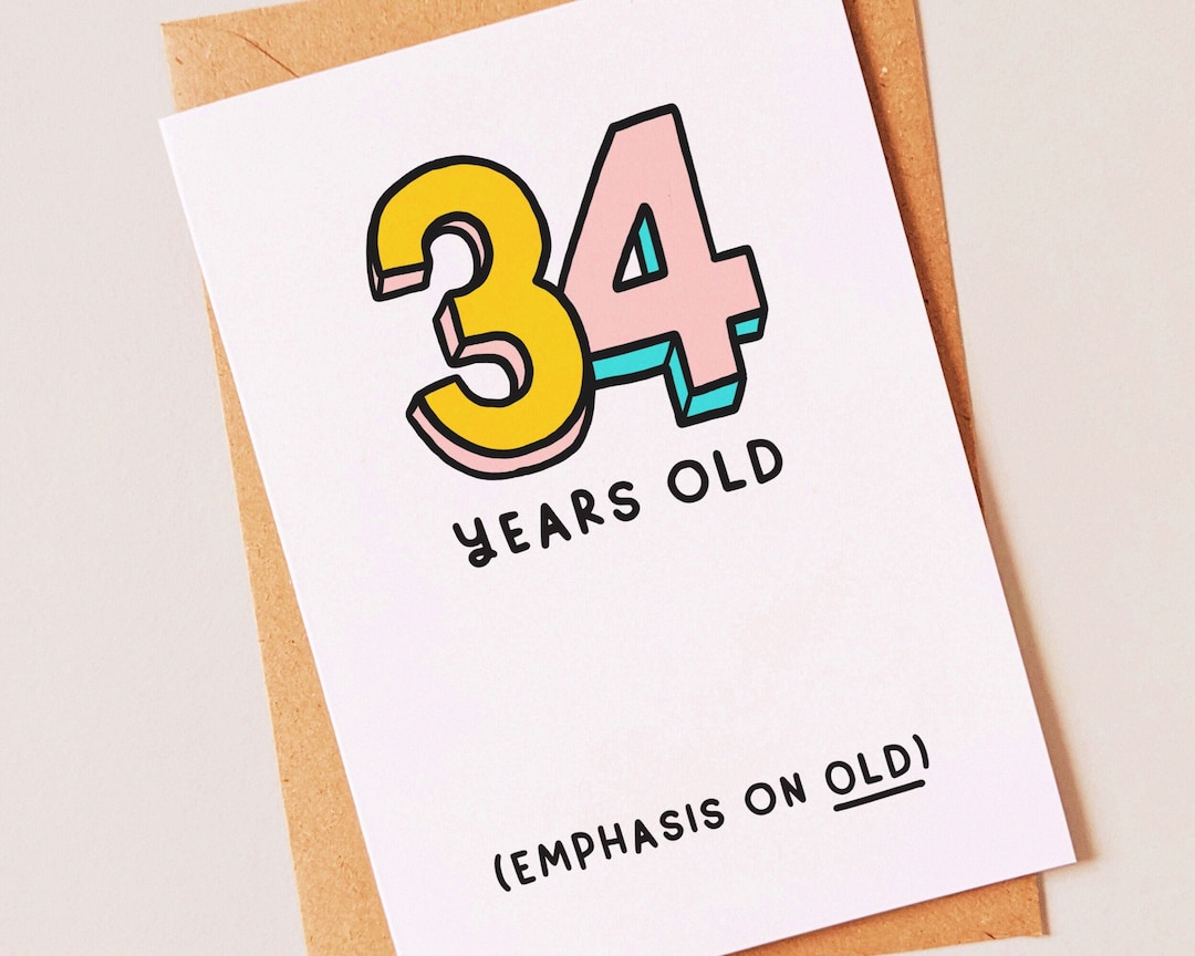 34 Years Old - Funny 34th Birthday Card for Your Best Friend, Boyfriend ...