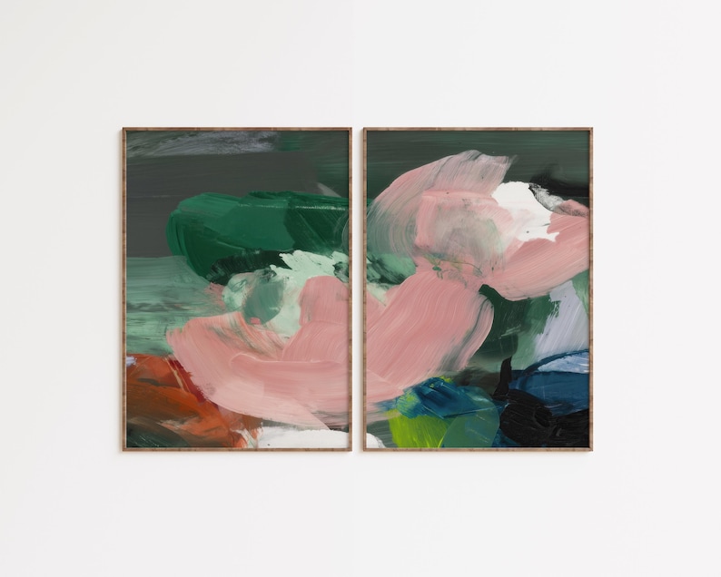 Pinky Green Abstract Set of 2 Prints – Modern Neutral Minimalist Wall ...