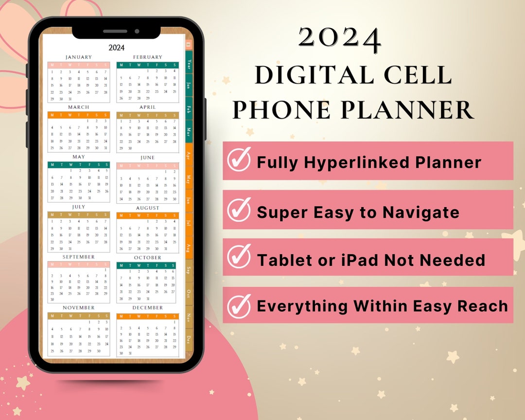 Smartphone Digital Planner, 2024 Monthly Weekly Daily Productivity ...