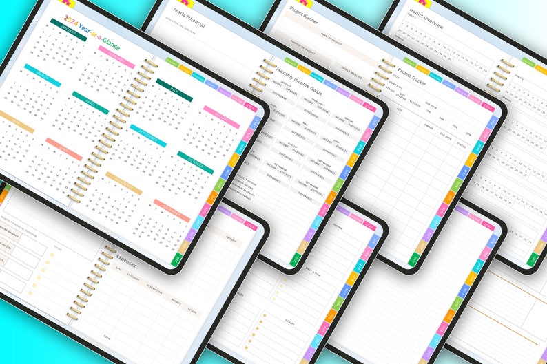 2024 Digital Planner Google Calendar Aqua, Easy Navigation, Instant PDF ...