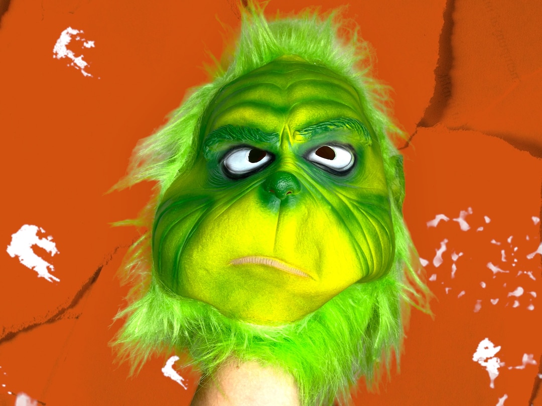 Grinch Costume Mask Latex With Green Furry Fur for Halloween Christmas ...