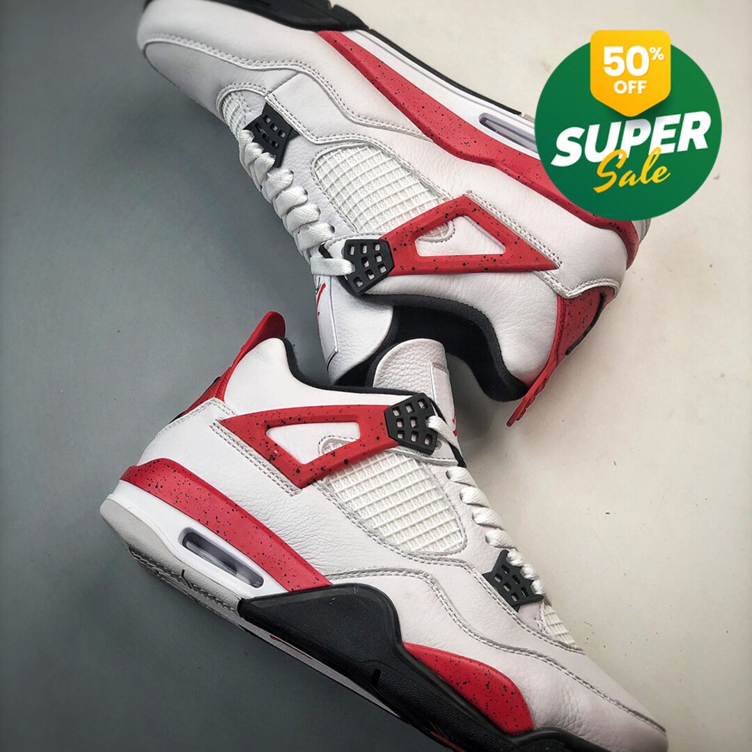 AJ4 Red Cement Handmade Sneaker Gift for Men and Women on Valentine ...
