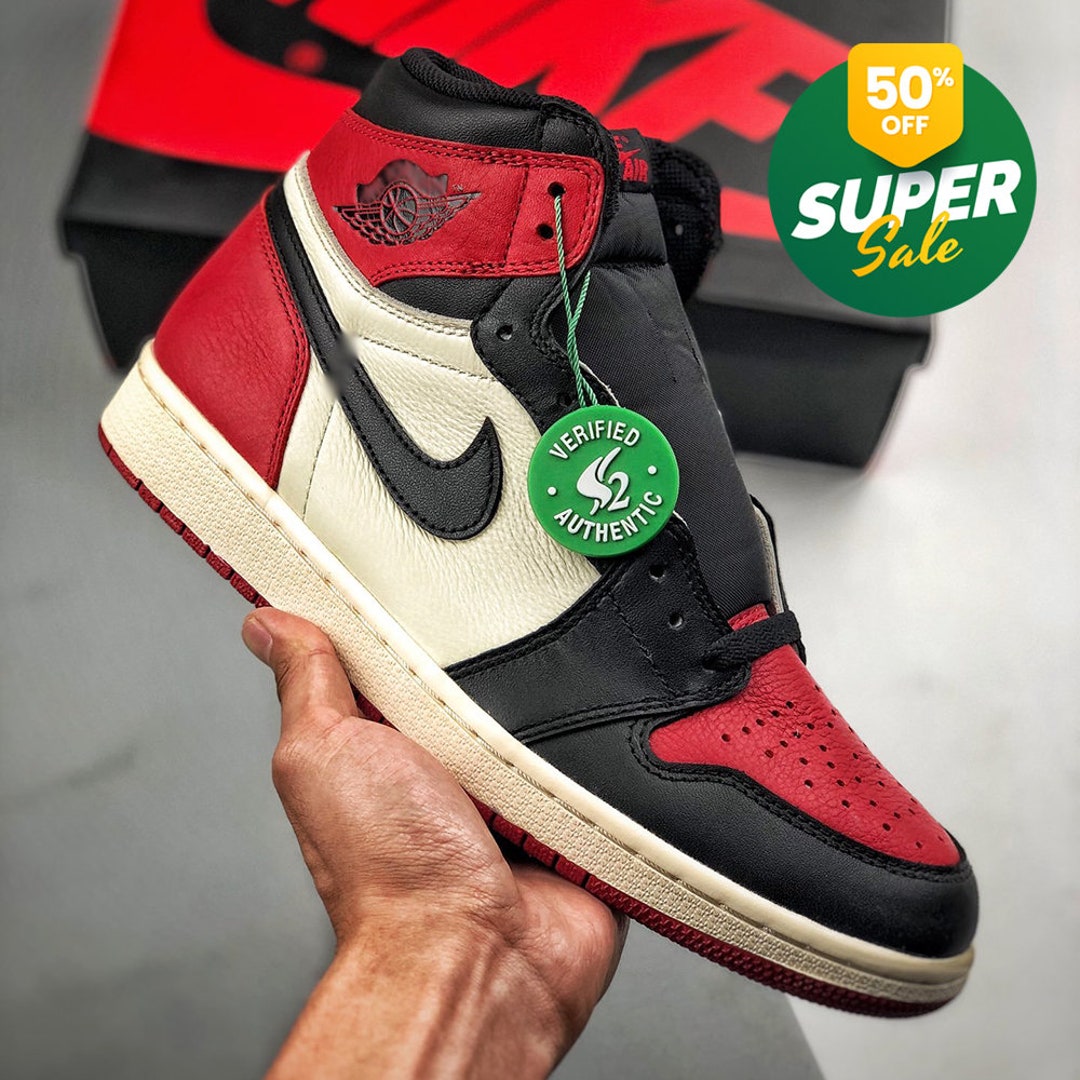 AJ1 Bred Toe Handmade Sneaker Gift for Men and Women on Valentine & New ...
