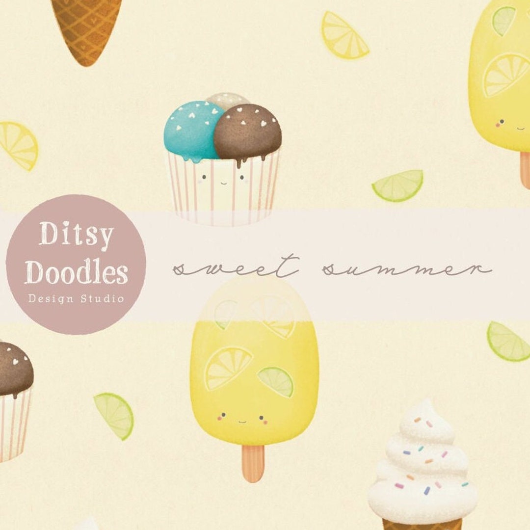 Pastel Seamless Ice Cream Repeating Pattern Digital Design File, Hand ...