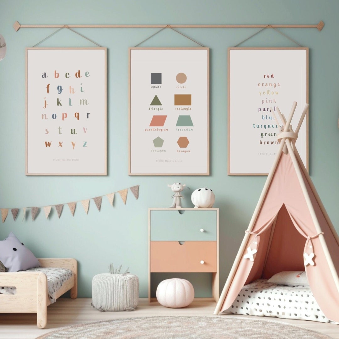 Boho Educational Poster Bundle, Montessori Playroom Printable Wall Art ...