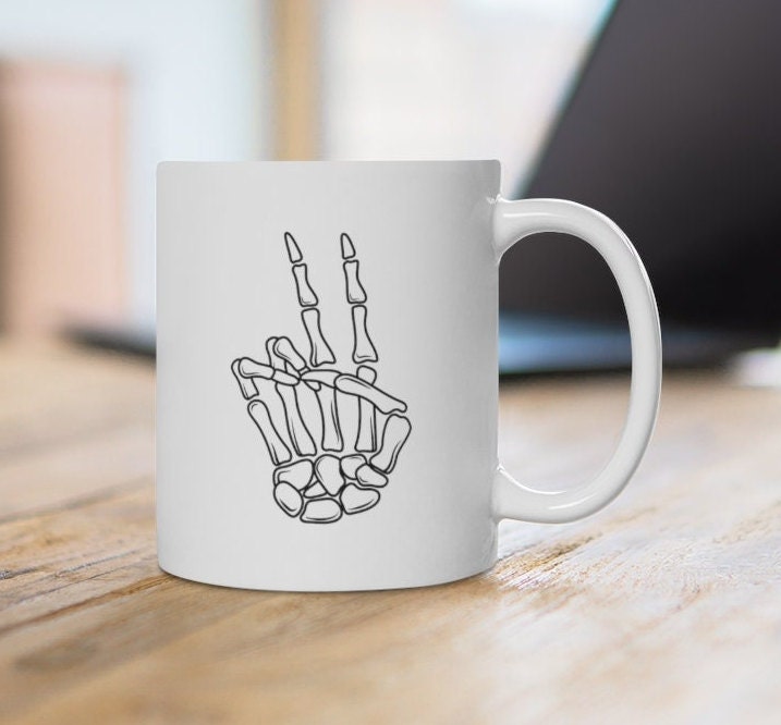 Skeleton Hand Mug Skeleton Peace Sign Mug Peace Mug - Etsy