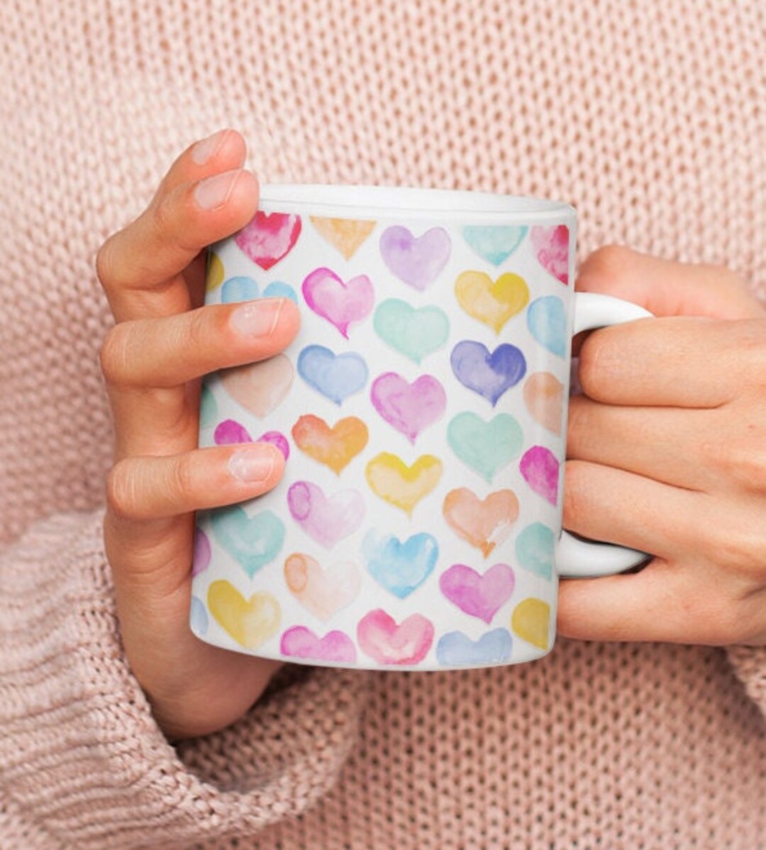 Watercolor Hearts Mug Pastel Hearts Mug Pretty Mug for Her - Etsy