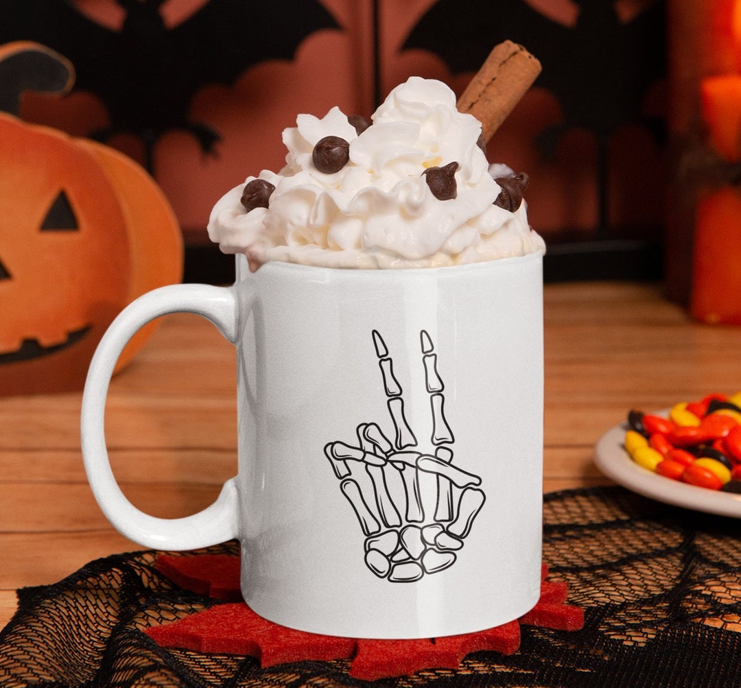 Skeleton Hand Mug | Skeleton Peace Sign Mug | Peace Mug | Skeleton Mug ...