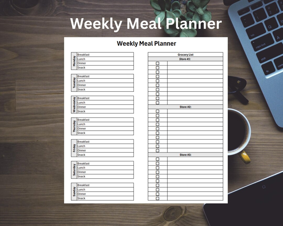 Meal Planner Printable | Undated Meal Plan + Grocery List | Instant ...