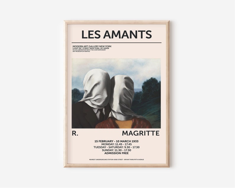 Rene Magritte Art Exhibition Poster the Lovers 1928 Print - Etsy