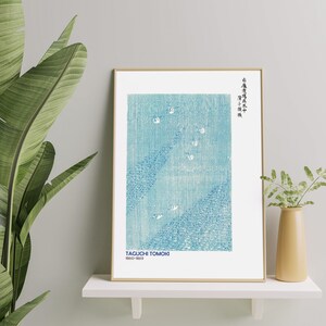 Japanese Blue Vintage Poster, Swan Woodblock Yatsuo No Tsubaki Taguchi ...