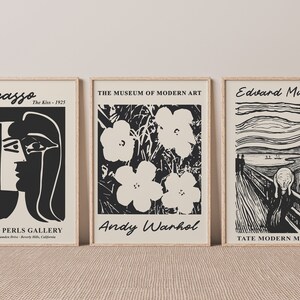 Mid Century Set of 3, Exhibition Poster Gallery Wall, Warhol Flower ...